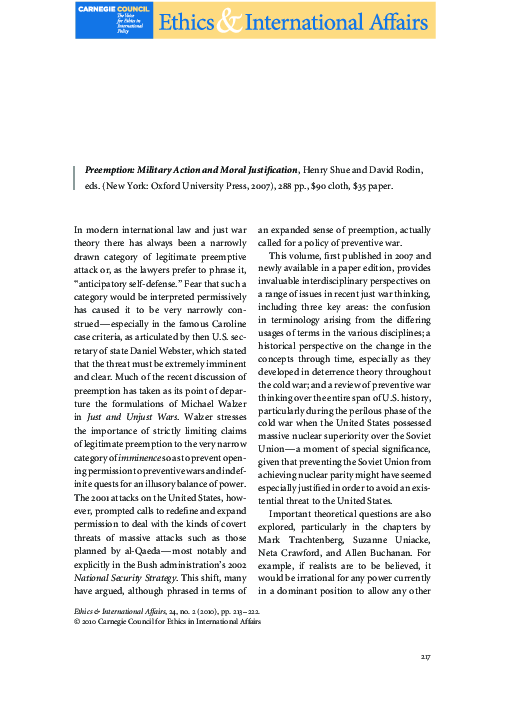 (PDF) Preemption: Military Action and Moral Justification - edited by ...
