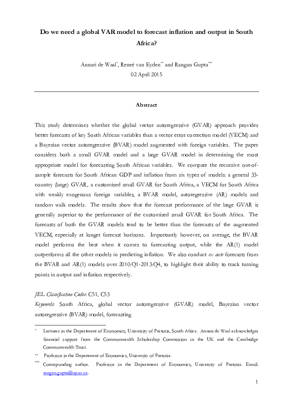 (PDF) Do we need a global VAR model to forecast inflation and output in ...