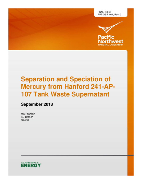 Separation and Speciation of Mercury from Hanford 241-AP-107 Tank Waste ...