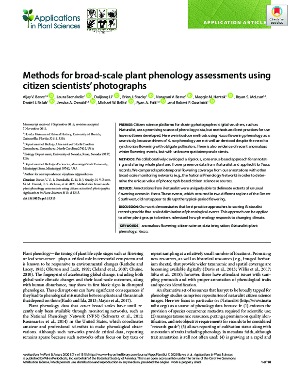 (PDF) Methods for broad‐scale plant phenology assessments using citizen ...