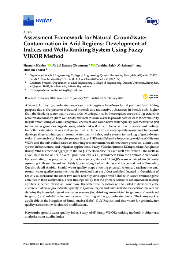 (PDF) Assessment Framework for Natural Groundwater Contamination in Arid Regions: Development of ...