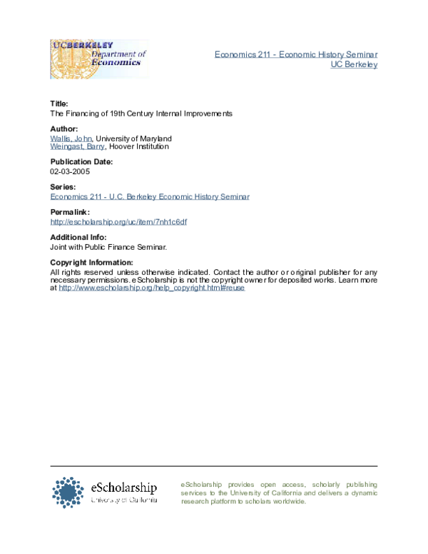 (PDF) The Financing of 19th Century Internal Improvements