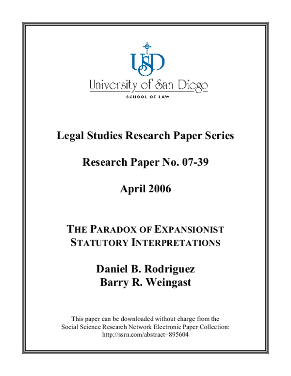 (PDF) The Paradox of Expansionist Statutory Interpretations | Barry R ...