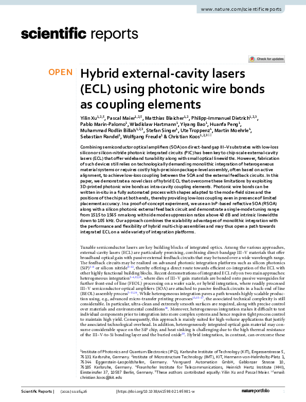(PDF) Hybrid external-cavity lasers (ECL) using photonic wire bonds as ...