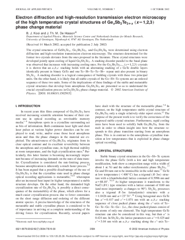 (PDF) High-Resolution Study of GeSbTe Crystal Structures