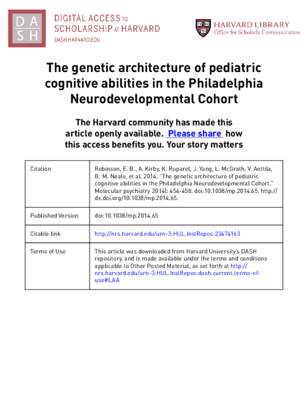 (PDF) The genetic architecture of pediatric cognitive abilities in the ...