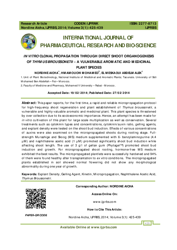 (PDF) In Vitro Clonal Propagation Through Direct Shoot Organogenesis of ...