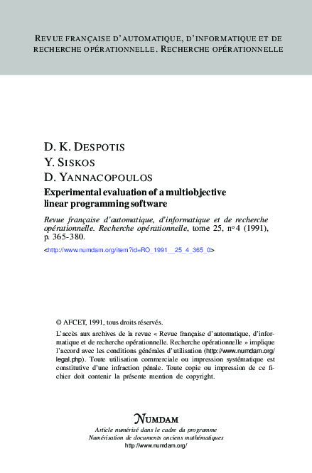 (PDF) Experimental evaluation of a multiobjective linear programming ...