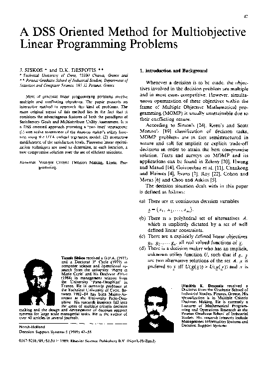 (PDF) A DSS oriented method for multiobjective linear programming problems