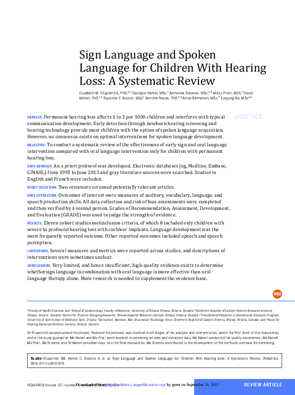 (PDF) Sign Language and Spoken Language for Children With Hearing Loss ...