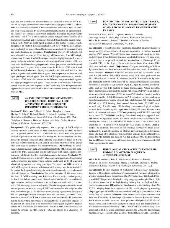 (PDF) Low binding of the amyloid PET tracer, PIB, to transgenic PS1/APP ...