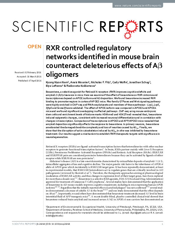 (PDF) RXR controlled regulatory networks identified in mouse brain ...