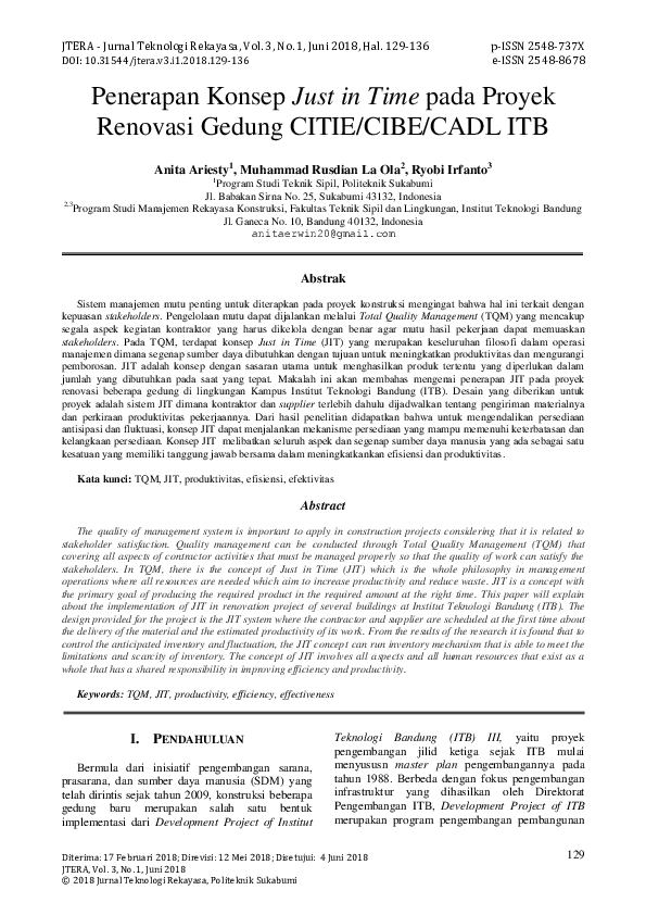 (PDF) Penerapan Konsep Just in Time pada Proyek Renovasi Gedung CITIE ...