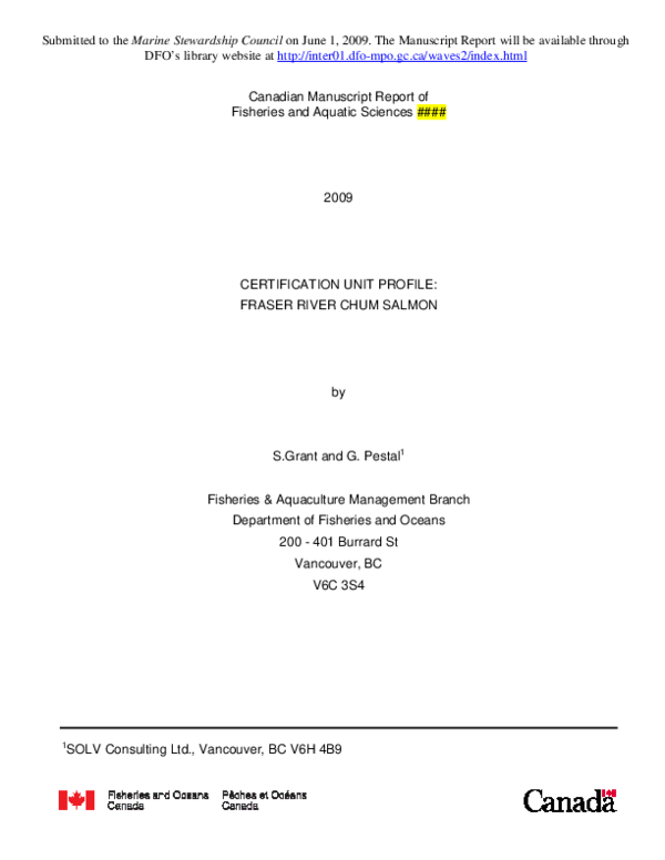 (PDF) Canadian Manuscript Report of Fisheries and Aquatic Sciences