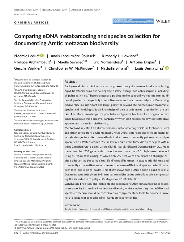(PDF) Comparing eDNA metabarcoding and species collection for ...