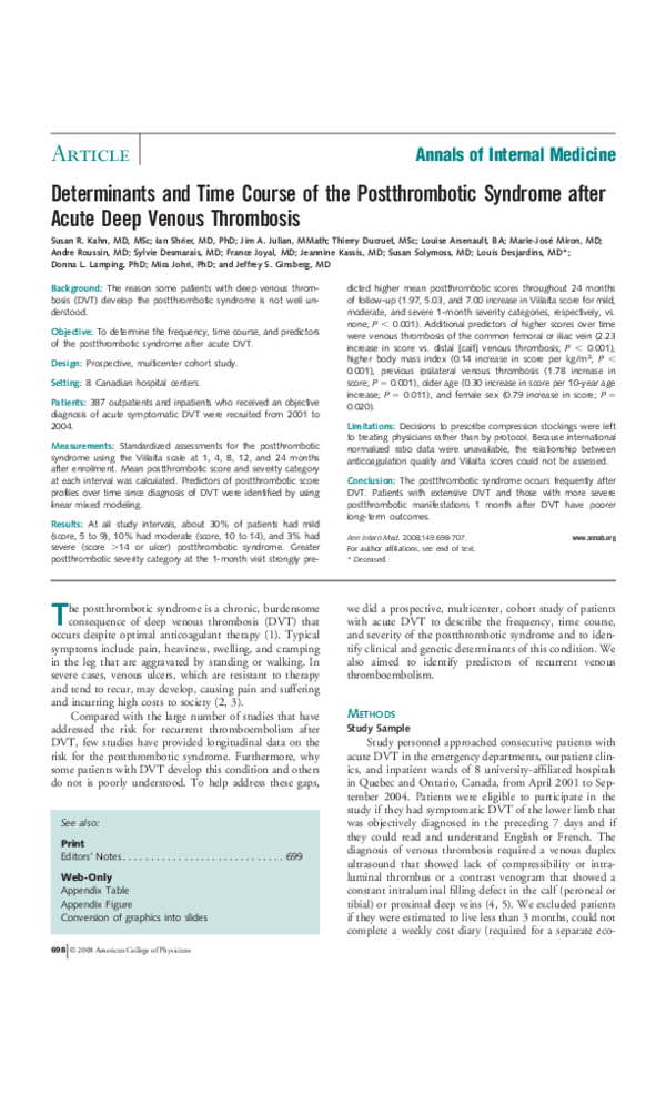 (PDF) Postthrombotic Syndrome After DVT: Determinants
