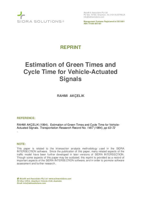 (PDF) Estimation of Green Times and Cycle Time for Vehicle-Actuated Signals