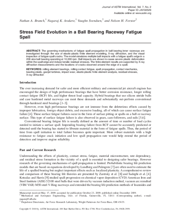 (PDF) Stress Field Evolution in a Ball Bearing Raceway Fatigue Spall