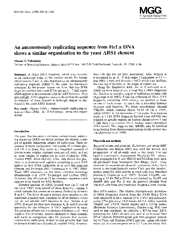 (PDF) An autonomously replicating sequence from HeLa DNA shows a ...