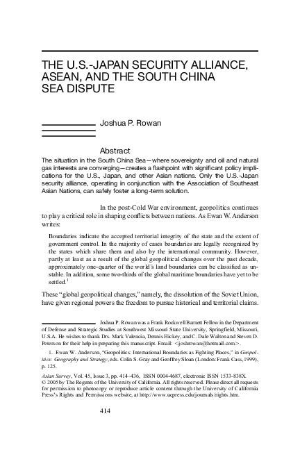 (PDF) The US-Japan security alliance, ASEAN, and the South China Sea ...