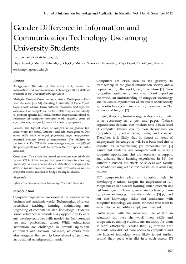 (PDF) Gender Difference in the Use of ICT