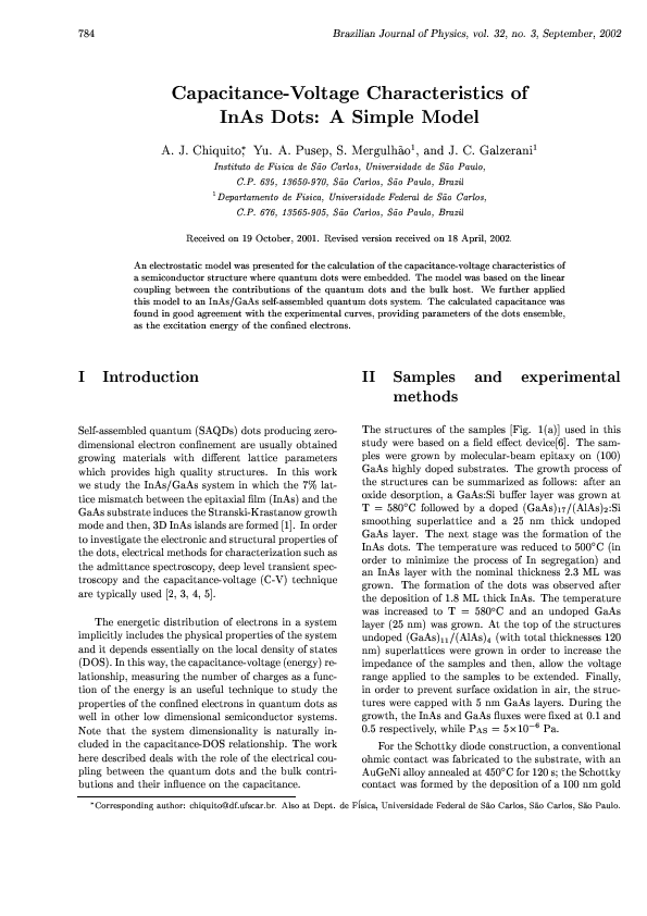 (PDF) Capacitance-Voltage Characteristics of InAs Dots: A Simple Model