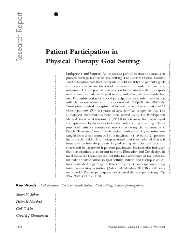 (PDF) Patient participation in physical therapy goal setting