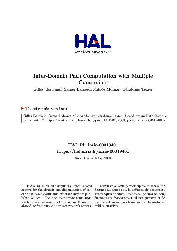 (PDF) Inter-Domain Path Computation with Multiple Constraints