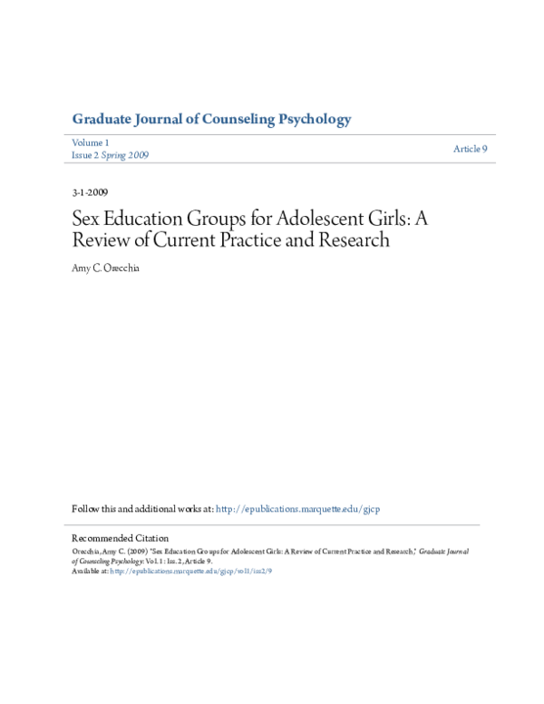 Pdf Sex Education Groups For Adolescent Girls A Review Of Current