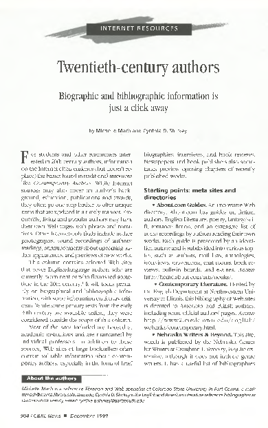 (PDF) INTERNET RESOURCES: Twentieth-century authors: Biographic and ...