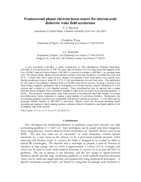 (PDF) Femtosecond planar electron beam source for micron-scale dielectric wake field accelerator