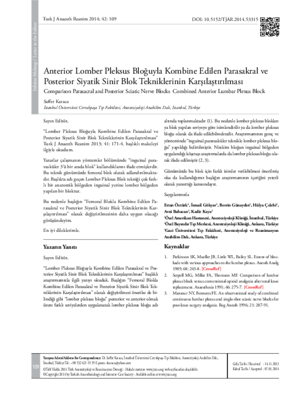 (PDF) Comparison Parasacral and Posterior Sciatic Nerve Blocks Combined ...