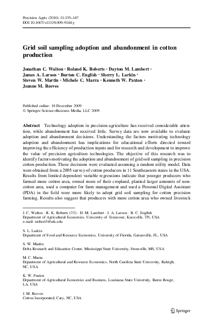 (PDF) Grid soil sampling adoption and abandonment in cotton production