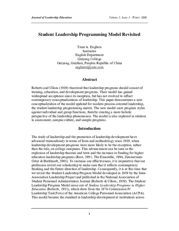 (PDF) Student Leadership Programming Model Revisited