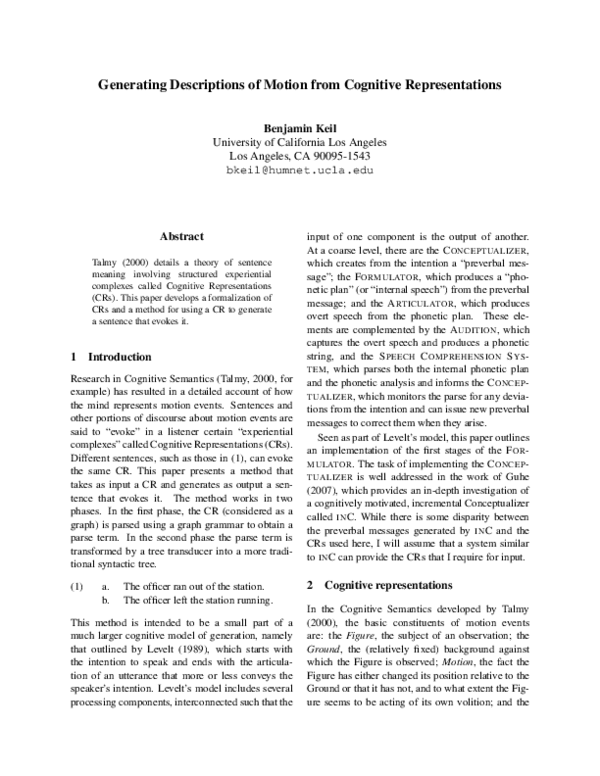 (PDF) Generating Descriptions of Motion from Cognitive Representations