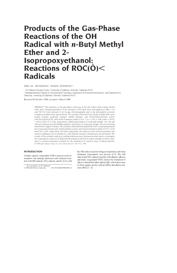 (PDF) Products of the gas-phase reactions of the OH radical withn-butyl ...