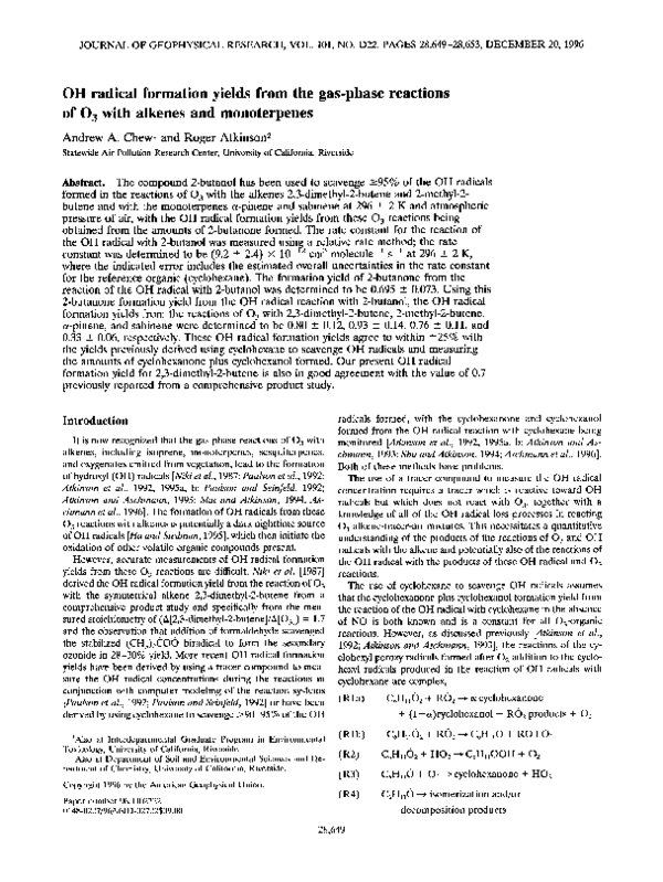(PDF) OH radical formation yields from the gas-phase reactions of O 3 ...