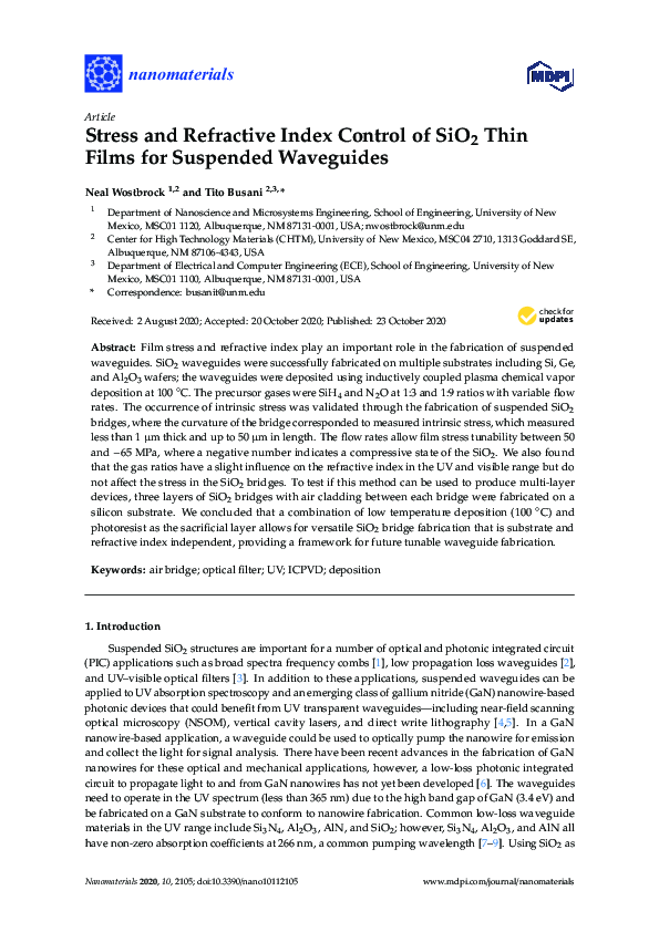 (PDF) Stress and Refractive Index Control of SiO2 Thin Films for ...
