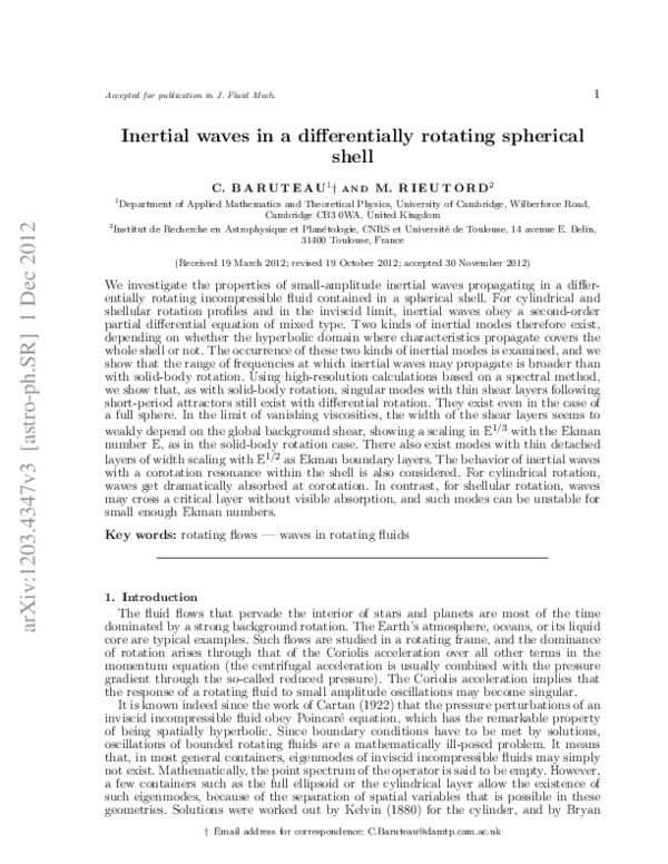 Pdf Inertial Waves In A Differentially Rotating Spherical Shell