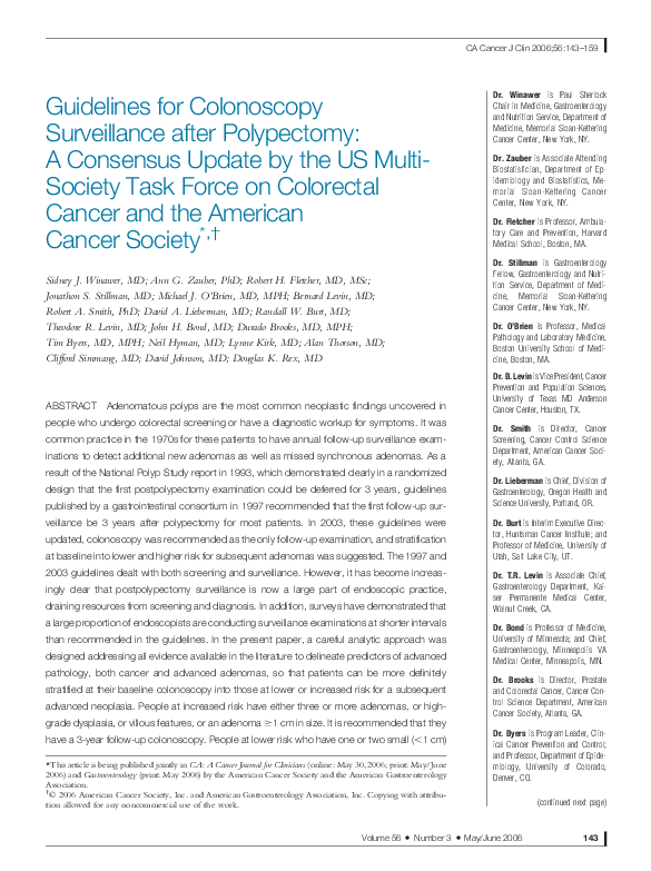 (PDF) Guidelines for Colonoscopy Surveillance after Polypectomy: A ...