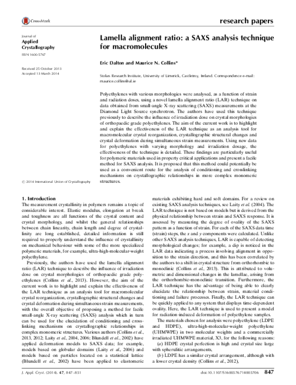 (PDF) Lamella alignment ratio: a SAXS analysis technique for macromolecules