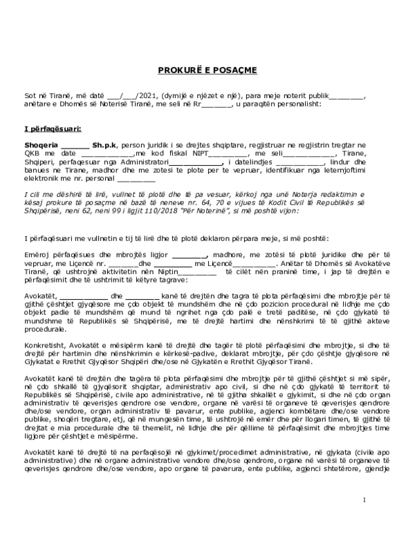 (DOC) PROKURË E POSAÇME