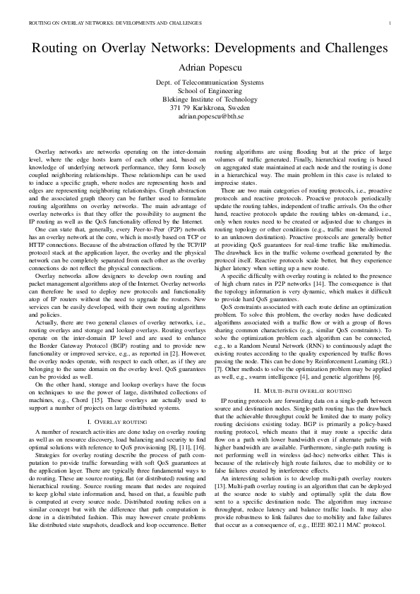 (PDF) Routing on Overlay Networks: Developments and Challenges