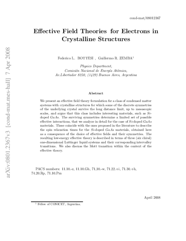(PDF) Effective field theories for electrons in crystalline structures