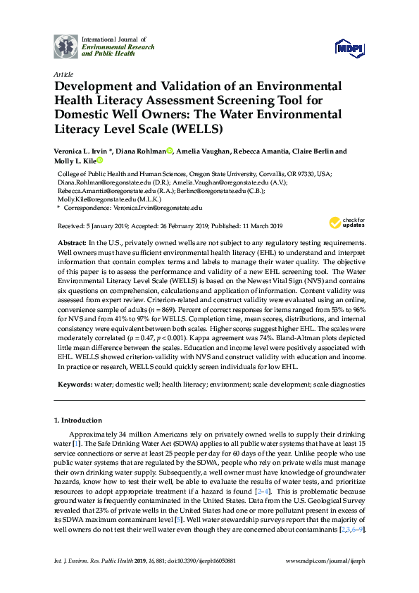 (PDF) Development and Validation of an Environmental Health Literacy ...