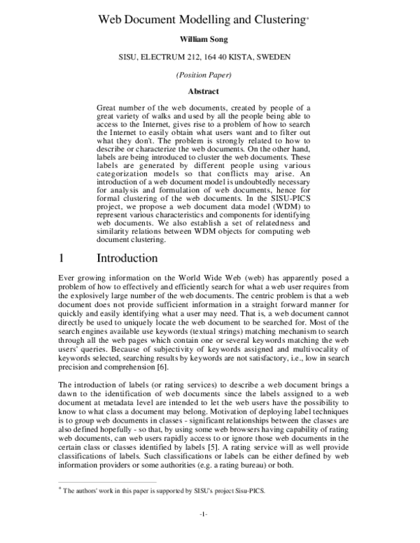 (PDF) Web Document Modelling and Clustering