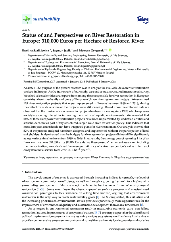(PDF) Status of and Perspectives on River Restoration in Europe ...