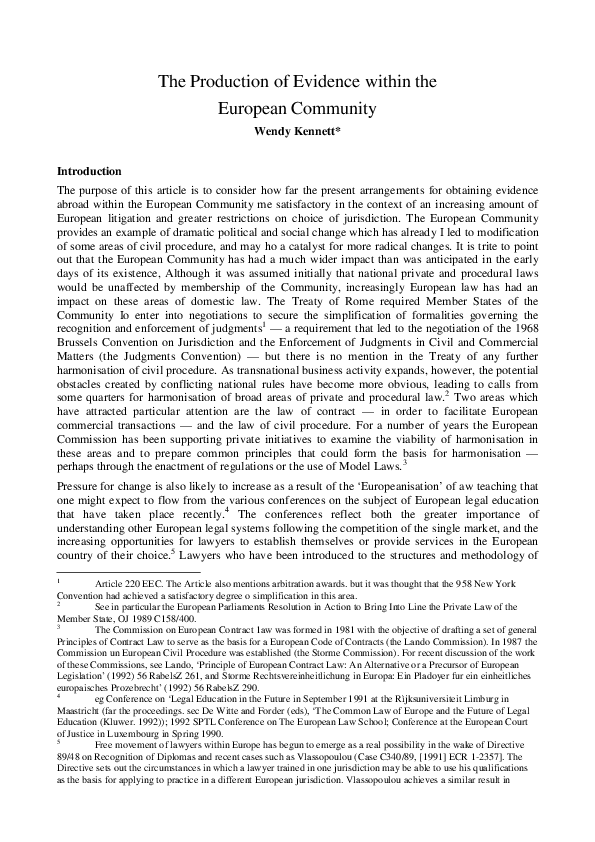 (PDF) The Production of Evidence within the European Community