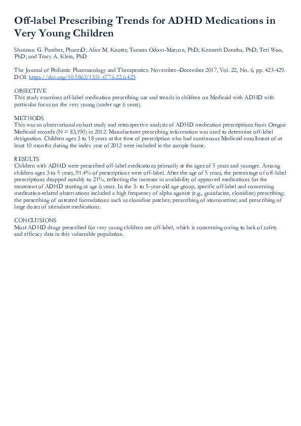 (PDF) Off-label Prescribing Trends for ADHD Medications in Very Young ...