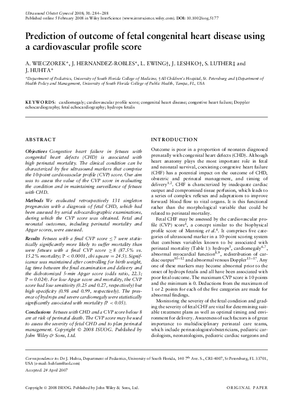 (PDF) Prediction of outcome of fetal congenital heart disease using a ...